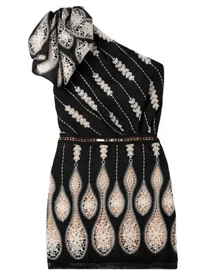 Johanna Ortiz One-shoulder Guipure Lace Trimmed Voile Mini Dress - No