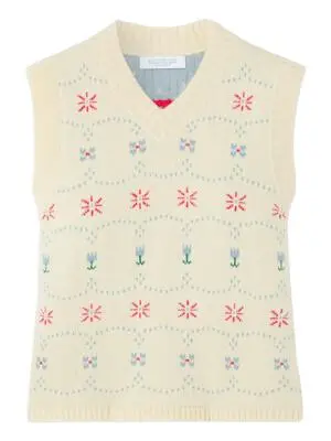 Calle Del Mar Floral Cashmere Vest - White