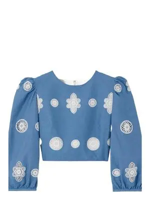 Borgo De Nor Crochet Lace-trimmed Denim Top - No
