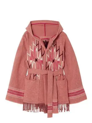 FORTELA Felipa Belted Hooded Fringed Wool-blend Jacquard Cardigan - No