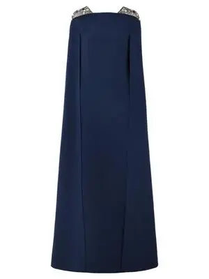 SAFIYAA LONDON Cape Effect Beaded Off-the-shoulder Maxi Gown - Black
