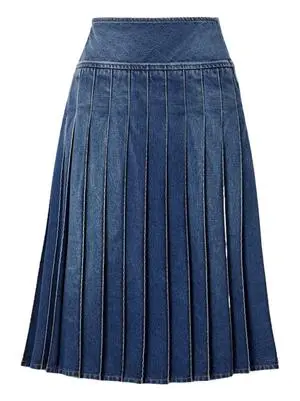Michael Kors Pleated Denim Midi Skirt - Blue