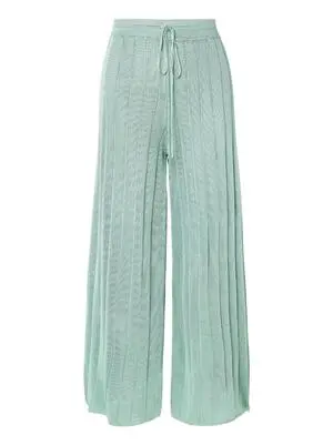 Calle Del Mar Ribbed Knit Wide-leg Trousers - Green