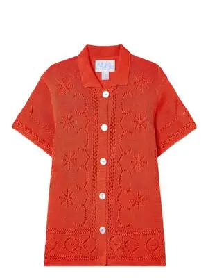 Calle Del Mar Crochet Knit Shirt - Tomato Red