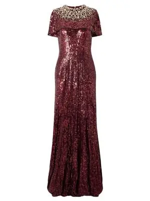 Jenny Packham Sequined Gown With Embellished Cape Overlay - No