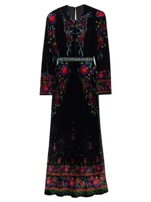 Saloni Embellished Printed Velvet Midi Dress - No