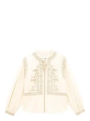 Ba&sh Embroidered Blouse With Puffed Sleeves - Ecru