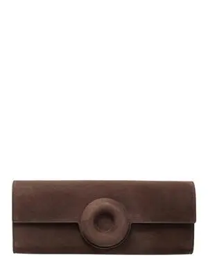AQUAZZURA Suede Clutch Bag With Circular Ring Closure - Brown