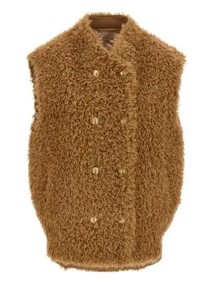 TWINSET Teddy Double-breasted Vest Coat - Camel