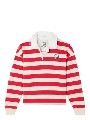 MOTHER Striped Cotton Rugby Shirt With Appliqu - White