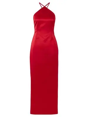 Solace Fern Tie-detailed Duchesse-satin Gown - Red
