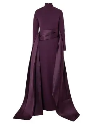 Solace High Neck Long Sleeve Gown With Draped Skirt - Black