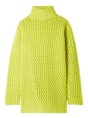 THE ELDER STATESMAN Openwork Knit Cashmere Turtleneck Sweater - Yellow