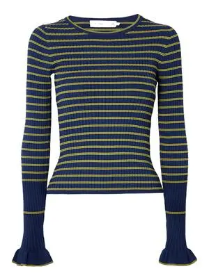Proenza Schouler Yasmine Striped Ribbed-knit Sweater - Blue