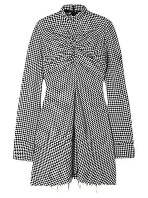 MARQUES' ALMEIDA Ruched Houndstooth Cotton Mini Dress - No
