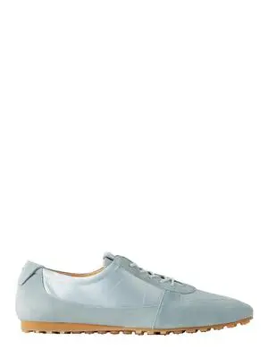 AeydĒ Paneled Suede And Satin Sneakers - Gray