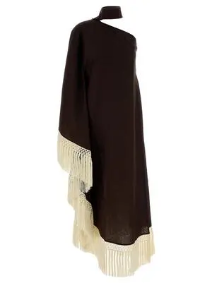 TALLER MARMO TALLER MARMO One-Shoulder Linen Dress With Contrasting Fringes