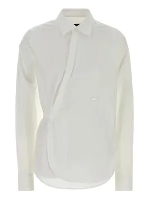 Dsquared2 Stretch Cotton Poplin Shirt With Metal Logo Plate - White