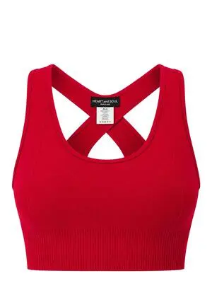 HEART AND SOUL Fitted Seamless Activewear Crop Top With Cross-back Detail - Red