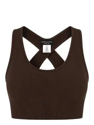 HEART AND SOUL Chocolate Axis Cross-back Activewear Crop Top - Brown