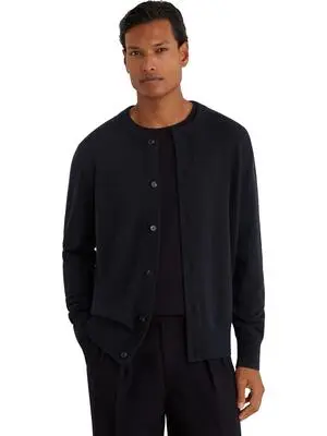 REISS Wool-cashmere Jersey-knit Cardigan - Navy
