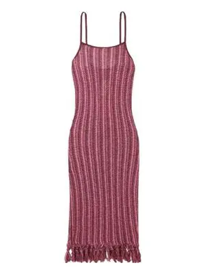 THE ELDER STATESMAN Fringed Striped Open-knit Cotton Midi Dress - Pink