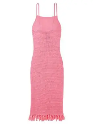 THE ELDER STATESMAN Fringed Open-knit Cotton Midi Dress - Pink