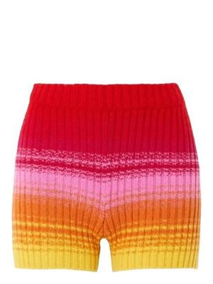 THE ELDER STATESMAN Striped Ribbed Cashmere Shorts - Red