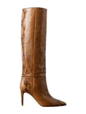 Paris Texas Stiletto Snake-effect Leather Knee High Boots - No