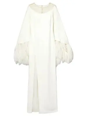 Monique Lhuillier Feather And Tulle-trimmed Silk-crepe Gown - No