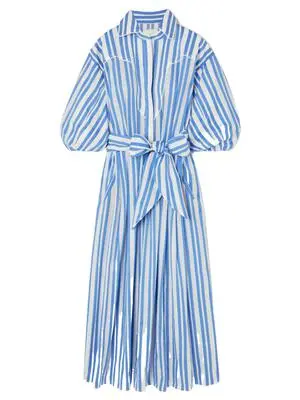 Johanna Ortiz Belted Striped Cotton-voile Midi Dress - No