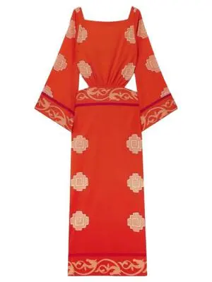 Johanna Ortiz Open-back Printed Cotton-poplin Maxi Dress - Red