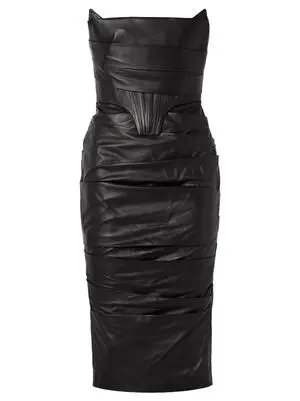 Alex Perry Strapless Ruched Leather Dress - Black