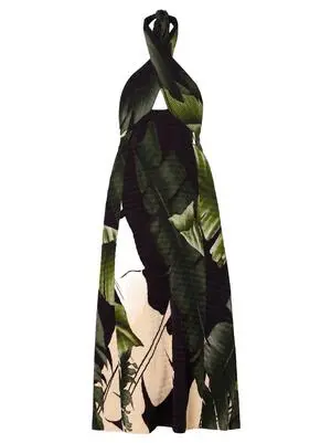 JOHANNA ORTIZ Johanna Ortiz Halterneck Midi Dress With Tropical Print And Cut-Out Detail
