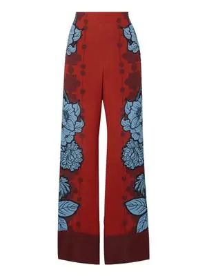 Borgo De Nor Floral Printed Satin Wide Leg Trousers - Red