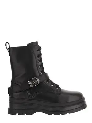 Pinko Buckled Lace-up Combat Boots - Black