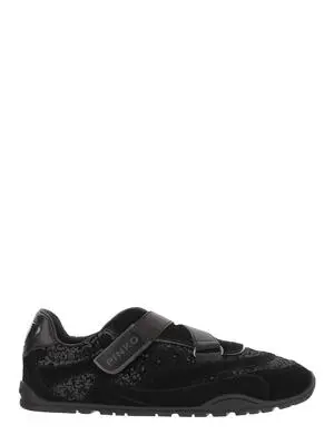 Pinko Flat Sole Sneakers With Sequins And Velcro Closure - Black