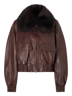 Nour Hammour Nour Hammour Long Sleeve Leather Bomber Jacket Brown
