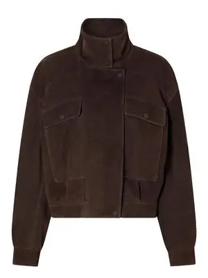 Nour Hammour Long-sleeved Leather Jacket With Stand Collar - Chocolate-colored