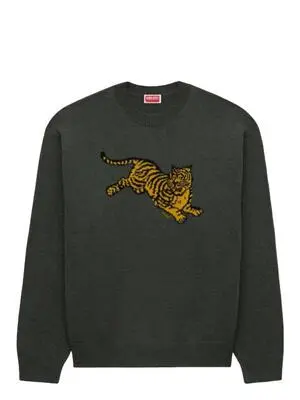 Kenzo Jumping Tiger Embroidered Jumper - Deep Khaki