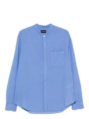 Emporio Armani Mandarin-collar Chest-pocket Shirt - Light Blue