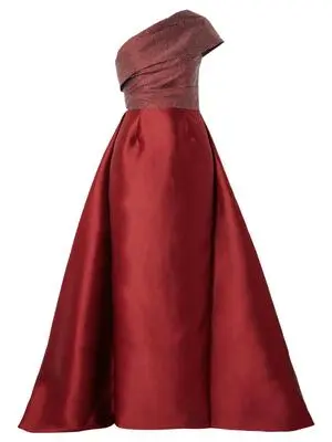Solace One-shoulder Gown With Embellished Bodice And Voluminous Overlay Skirt - Ruby Red