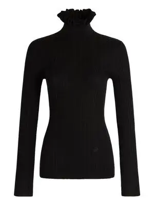 PATOU Patou Ruffled High-Neck Fine Knit Sweater Black