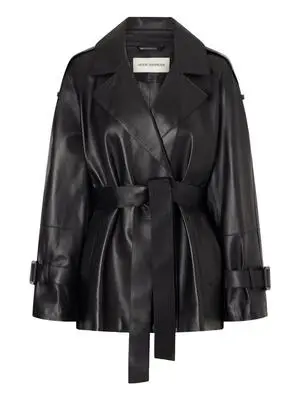 Nour Hammour Long Sleeve Leather Belted Jacket - Black