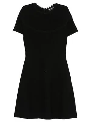 Emporio Armani Textured Scallop-edge Mini Dress - Black