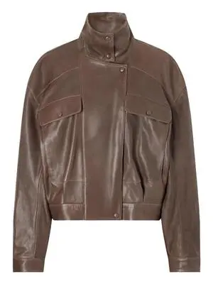 Nour Hammour Long-sleeved Leather Jacket With Stand Collar - Light Brown