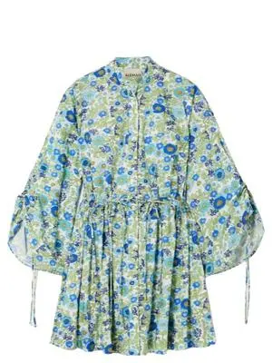 ALEMAIS Floral-print Organic Cotton-poplin Mini Dress - Blue