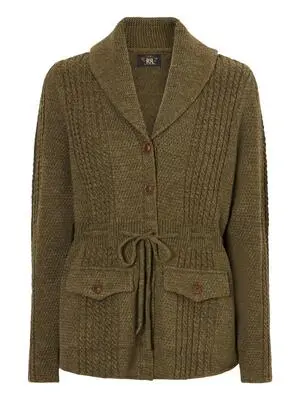 Ralph Lauren Cotton Linen Knit Belted Shawl Collar Sweater - Green
