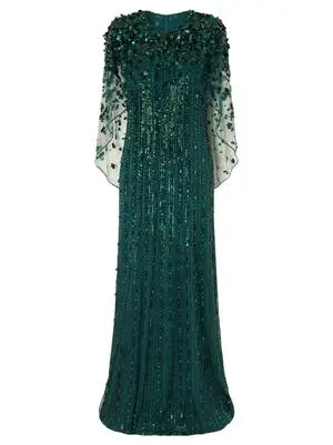 Jenny Packham JENNY PACKHAM Nettie Embellished Sequin Tulle Gown Green