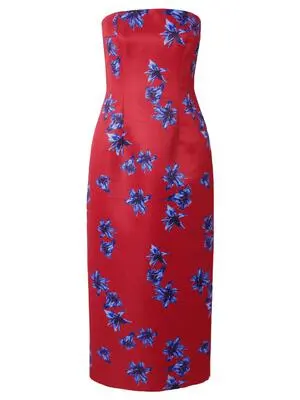 EMILIA WICKSTEAD Floral-print Strapless Faille Midi Dress - Red
